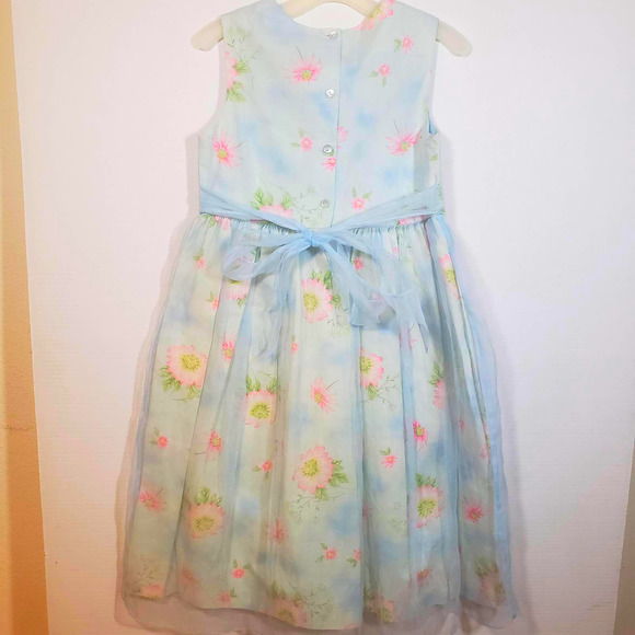 Thomas | Dresses | Vintage Thomas Sheer Organza Blue Floral Dress Girls ...